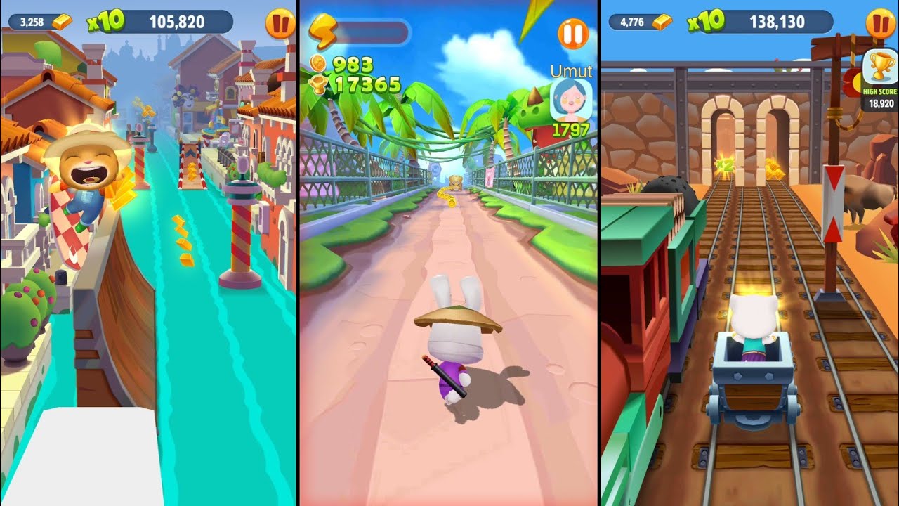 Talking Tom Gold Run Mining Cart VS Venice Canals VS Run Talking Ninja ...