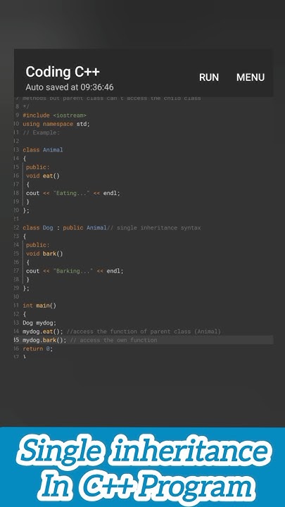 single inheritance example program in c++ #singleinheritance #cpp #inheritance - YouTube