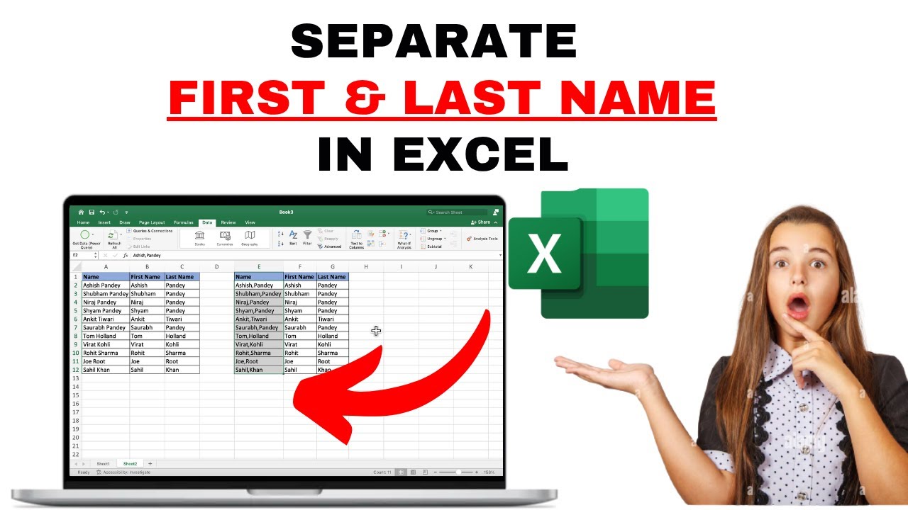 How to Separate First Name & Last Name in Excel - YouTube