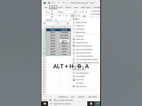 Excel me Add all border & remove #excel #exceltutorial #exceltips #excelformula #shorts #youtube ...