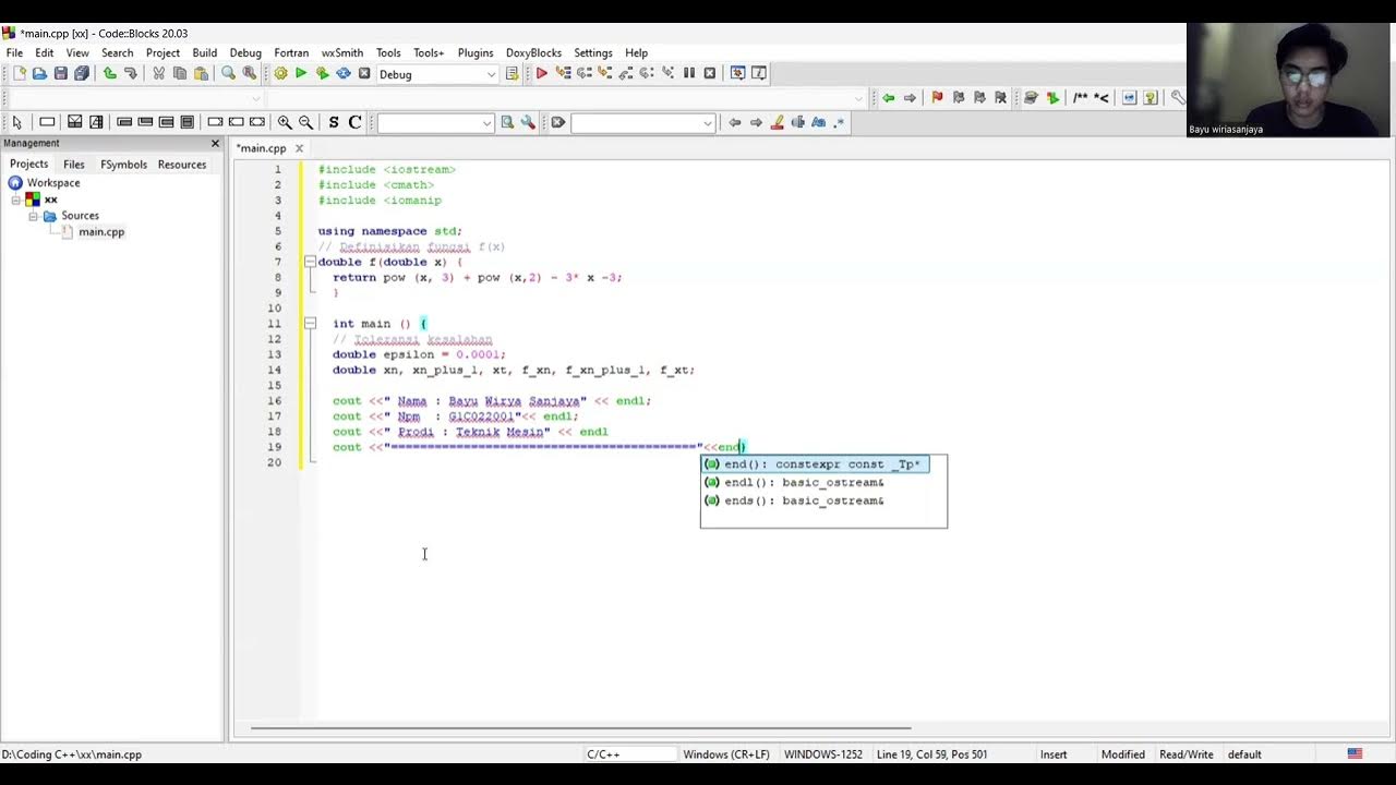 tugas metode numerik codingan bahasa C++ pengaplikasian di apk codeblok ...
