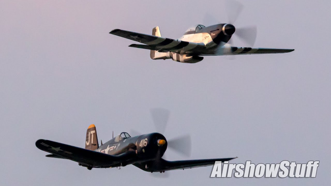 P-51 Mustang/F4U Corsair Sunset Formation - EAA AirVenture Oshkosh 2019 ...