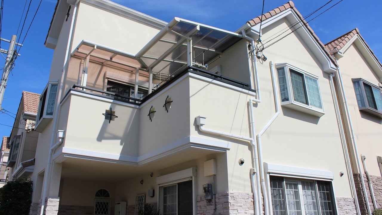 東大阪市でモルタルの外壁塗装に日進産業の遮熱・断熱塗料「ガイナ」塗装工事の施工例。塗装色は22-85Cです。-ペイント一番 - YouTube