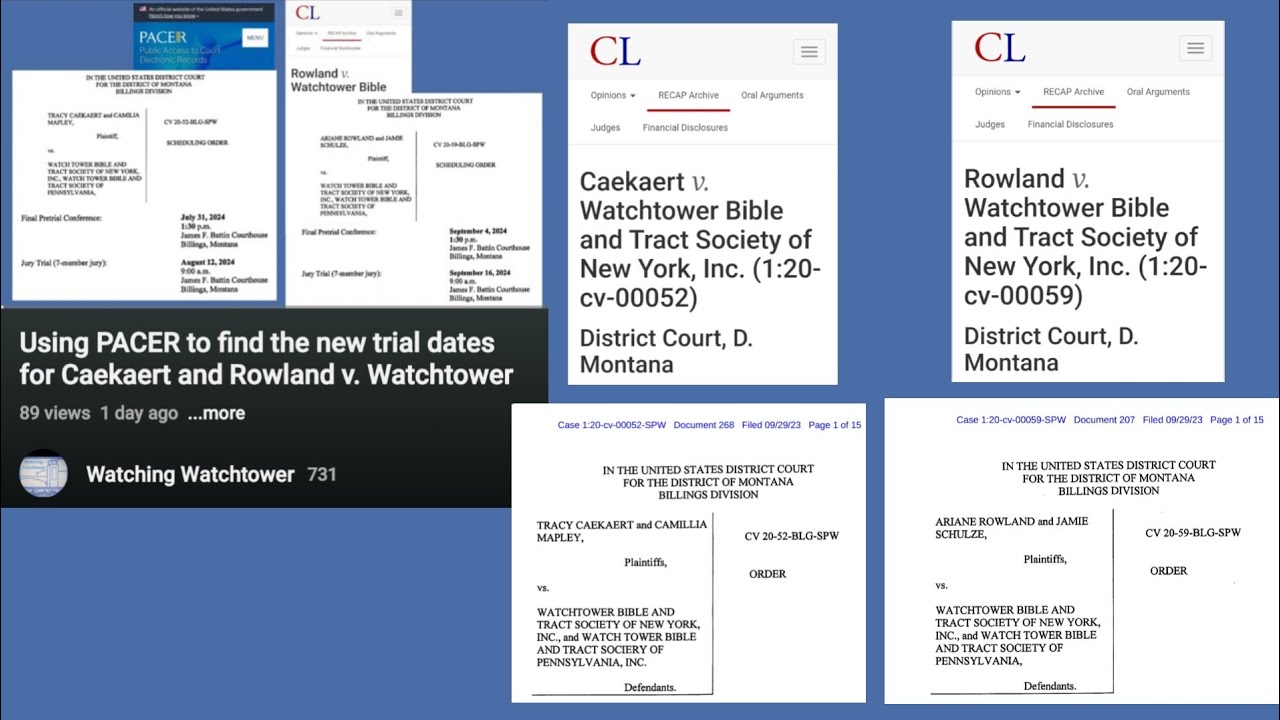 Update on Caekaert v. Watchtower and Rowland v. Watchtower - YouTube