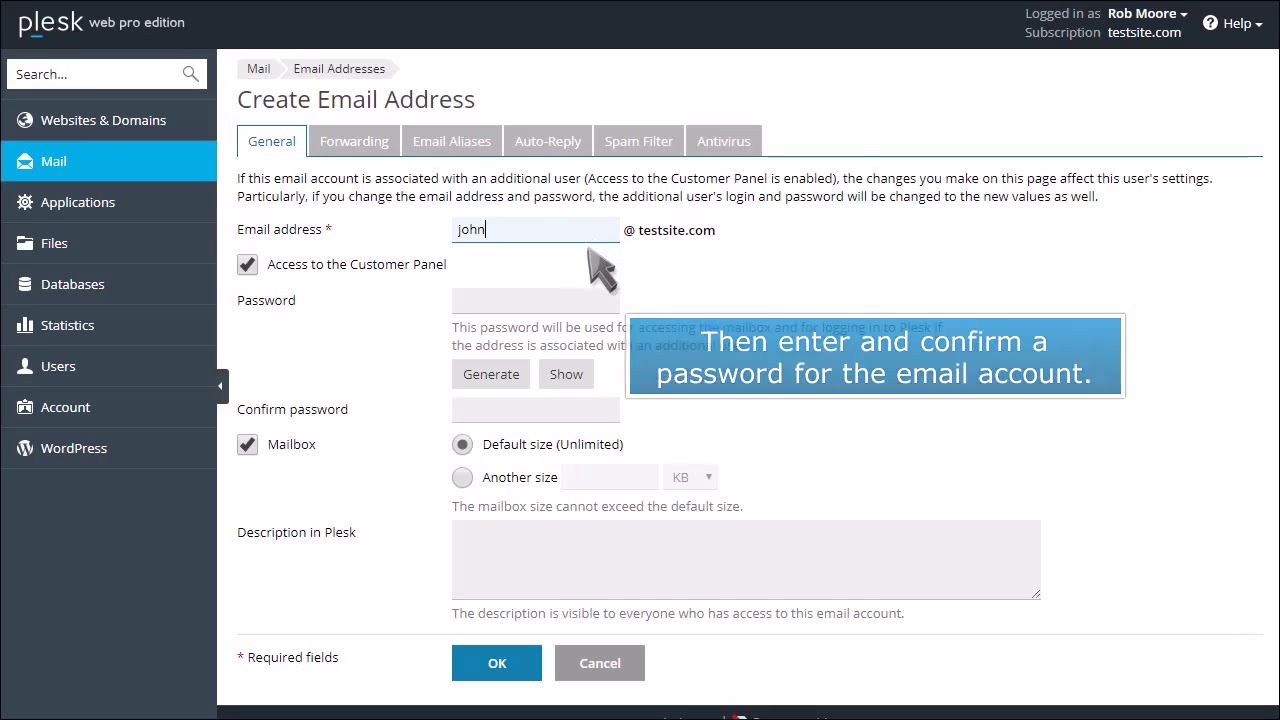 How to create an email account in Plesk - YouTube