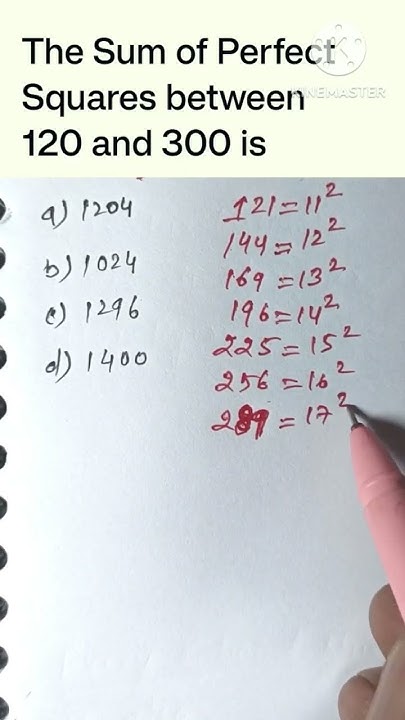 Sum of Perfect Squares between 120 and 300 - YouTube