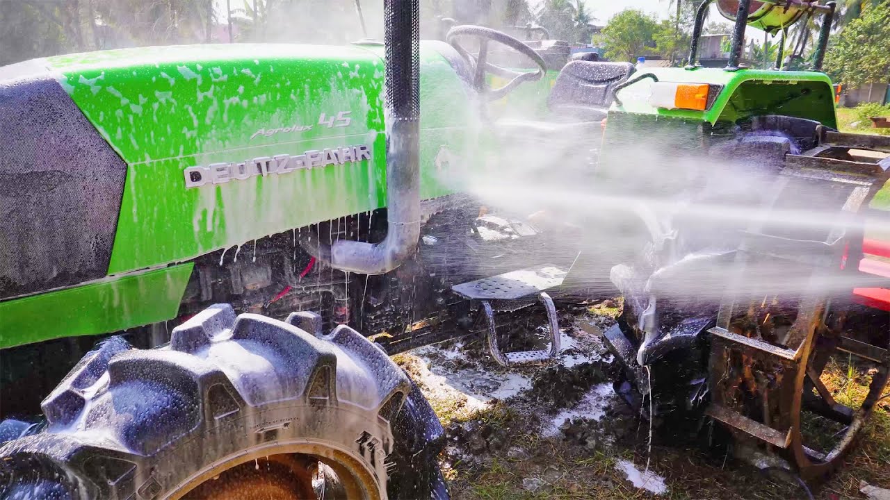 Dirty Deutz Fahr tractor foam washing | Tractor washing foam with high ...