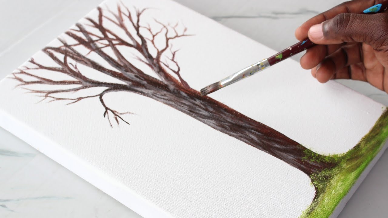 Paint a tree trunk like a pro in LESS THAN 8minutes (subtitle ...