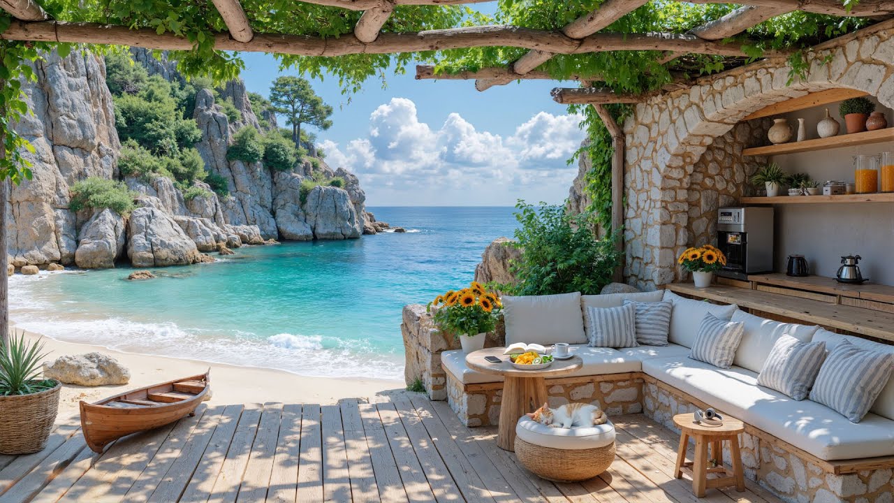 🍋 Cliffside Beach Café with Coffee & Jazz | Refreshing Ambience for ...