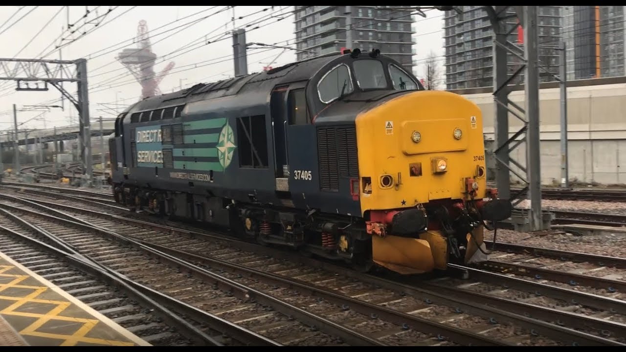 (HD) Direct Rail Service Class 37405 Light Loco @ Stratford GEML 2 Tone ...