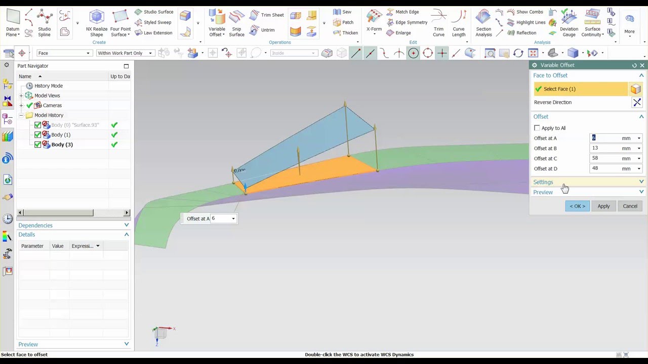 Siemens Nx Class A Surfacing Tools Offset And Variable Offset Youtube