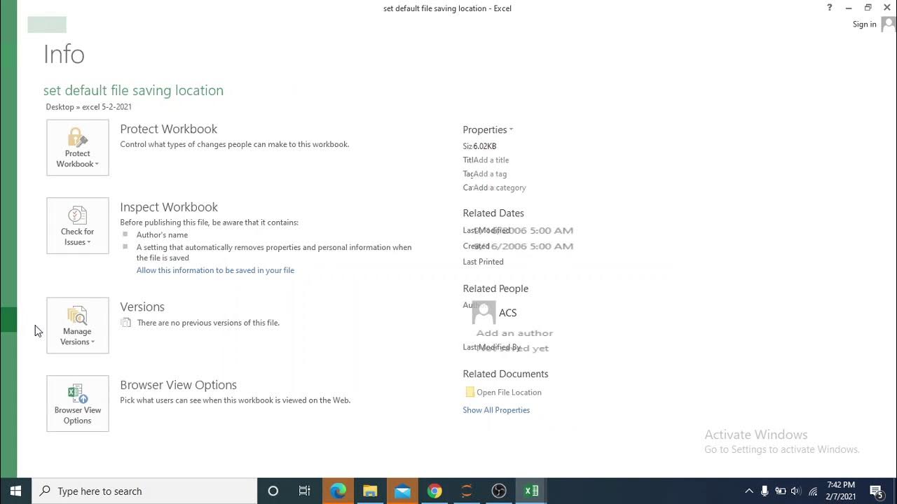 Set default file saving location in excel - YouTube