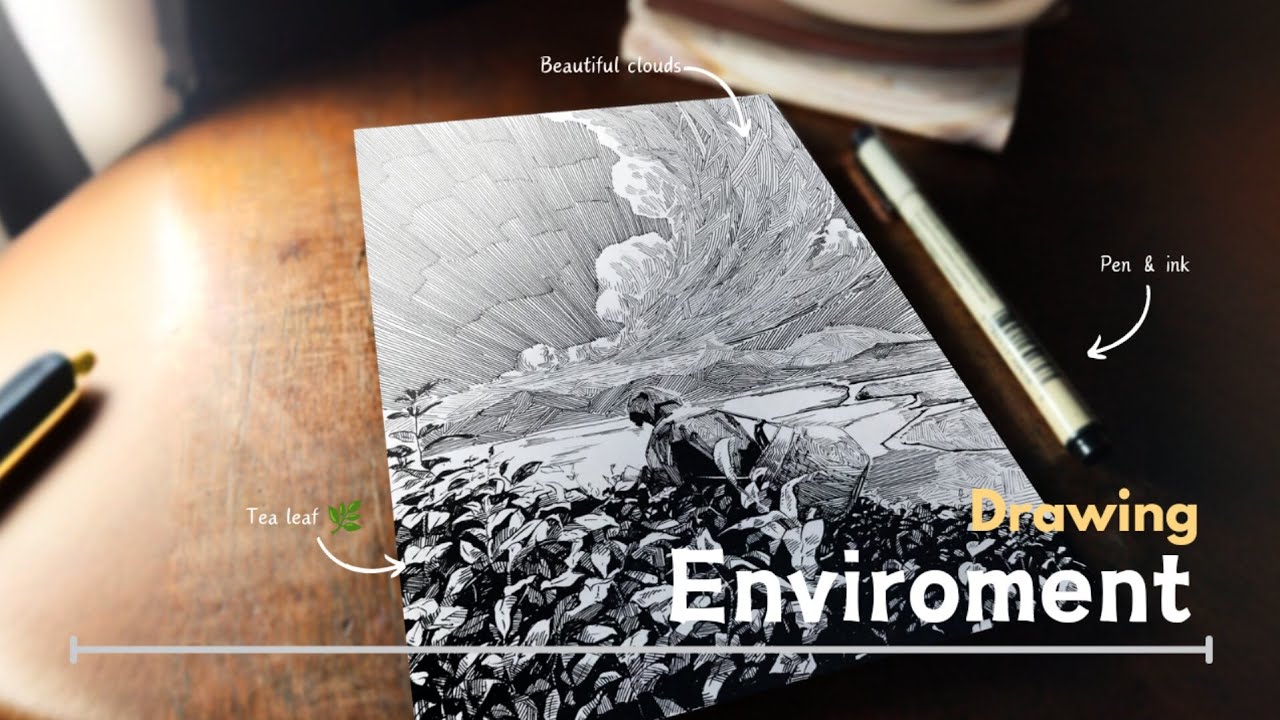 Drawing environment with pen & ink | illustration art # ...
