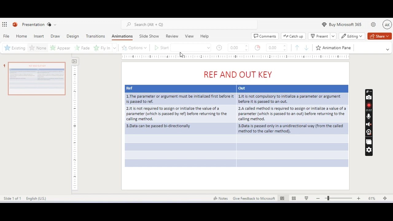 Difference Between Ref And Out Key Youtube