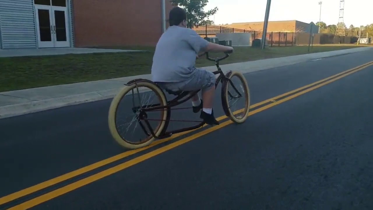 My son's Custom stretched bicycle - YouTube