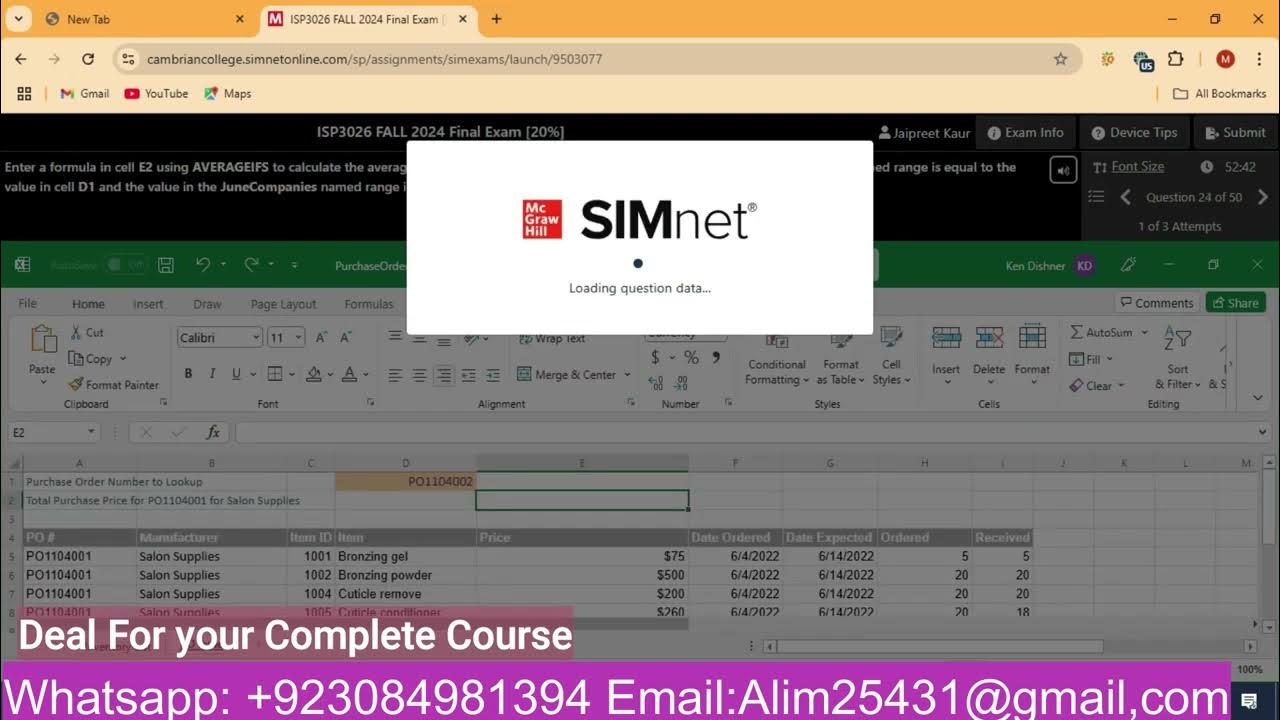 ISP3026 FALL 2024 Final Exam 20% | Excel Simnet | Excel Simnet Final Exam | Simnet PowerPoint ...