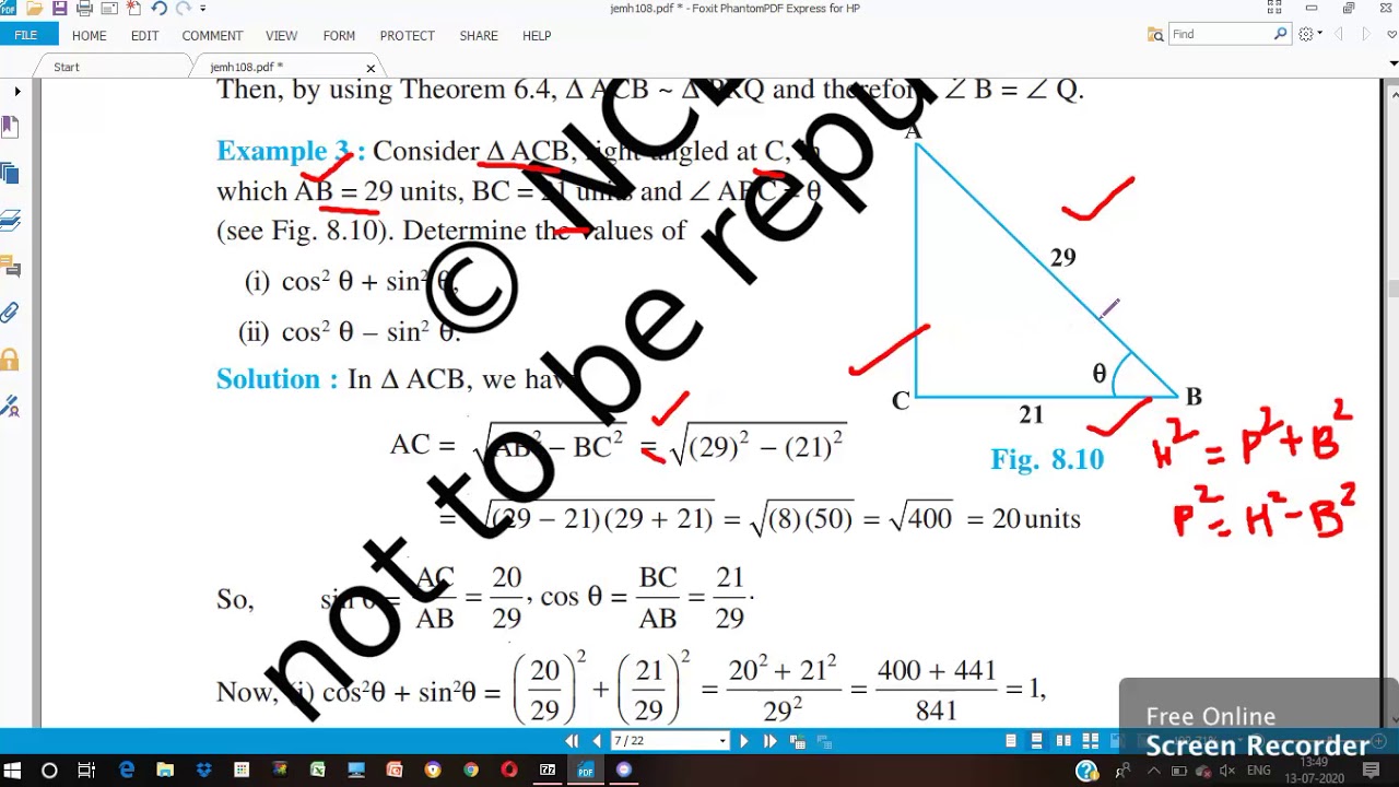 NCERT CLASS 10 INTRODUCTION TO TRIGNOMETRY EXAMPLE 3 CBSE PSEB ...