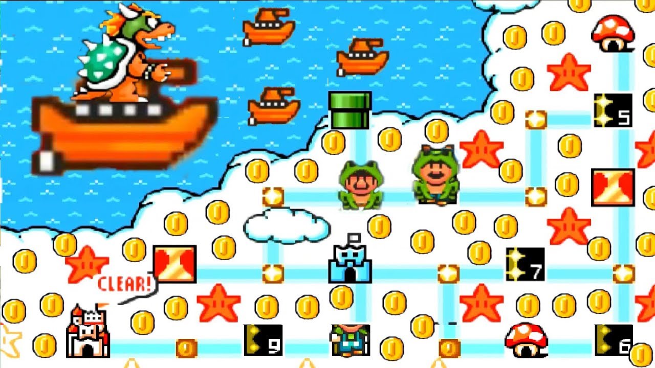 Super Mario Bros 3 HD REMAKE 100% SECRET: All Bowser's Treasure Ships ...
