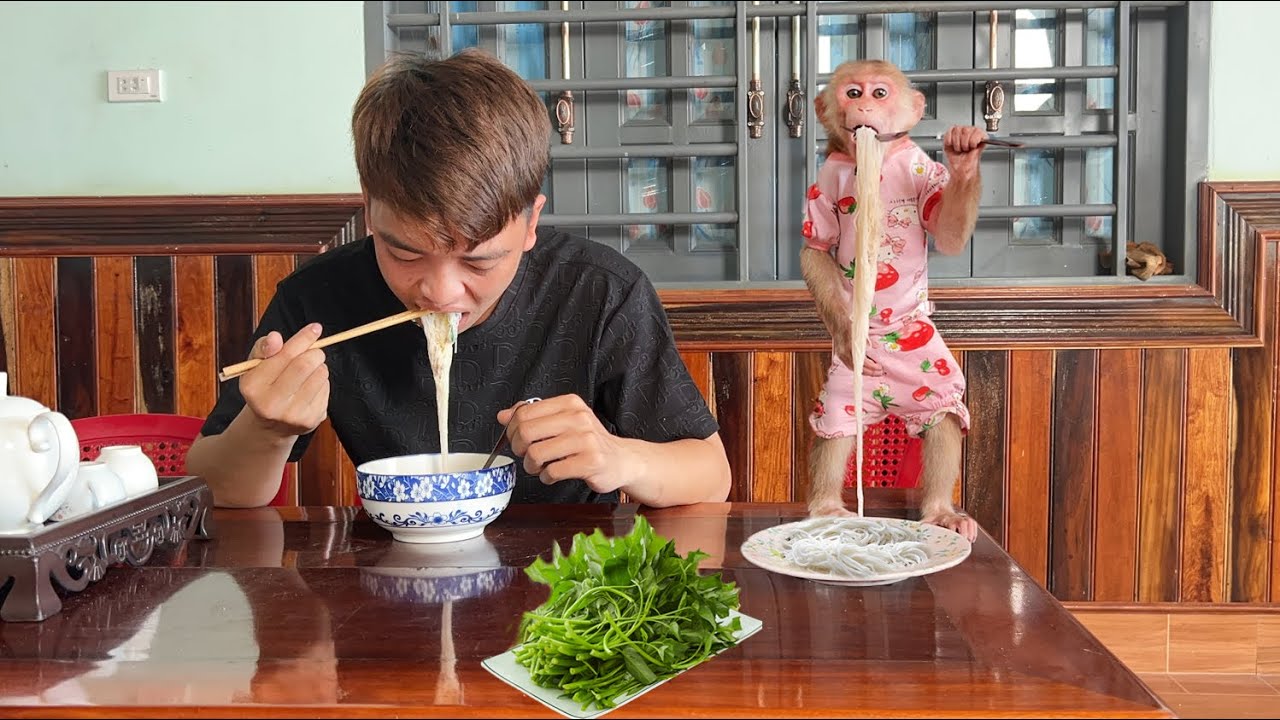 Monkey Luk wakes dad up to prepare breakfast at new house - YouTube