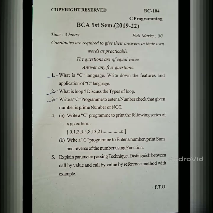 B.C.A 1st Semester C-Programming (2019-22) Question Paper || #BCA #BRABU #UNIVERSITY - YouTube