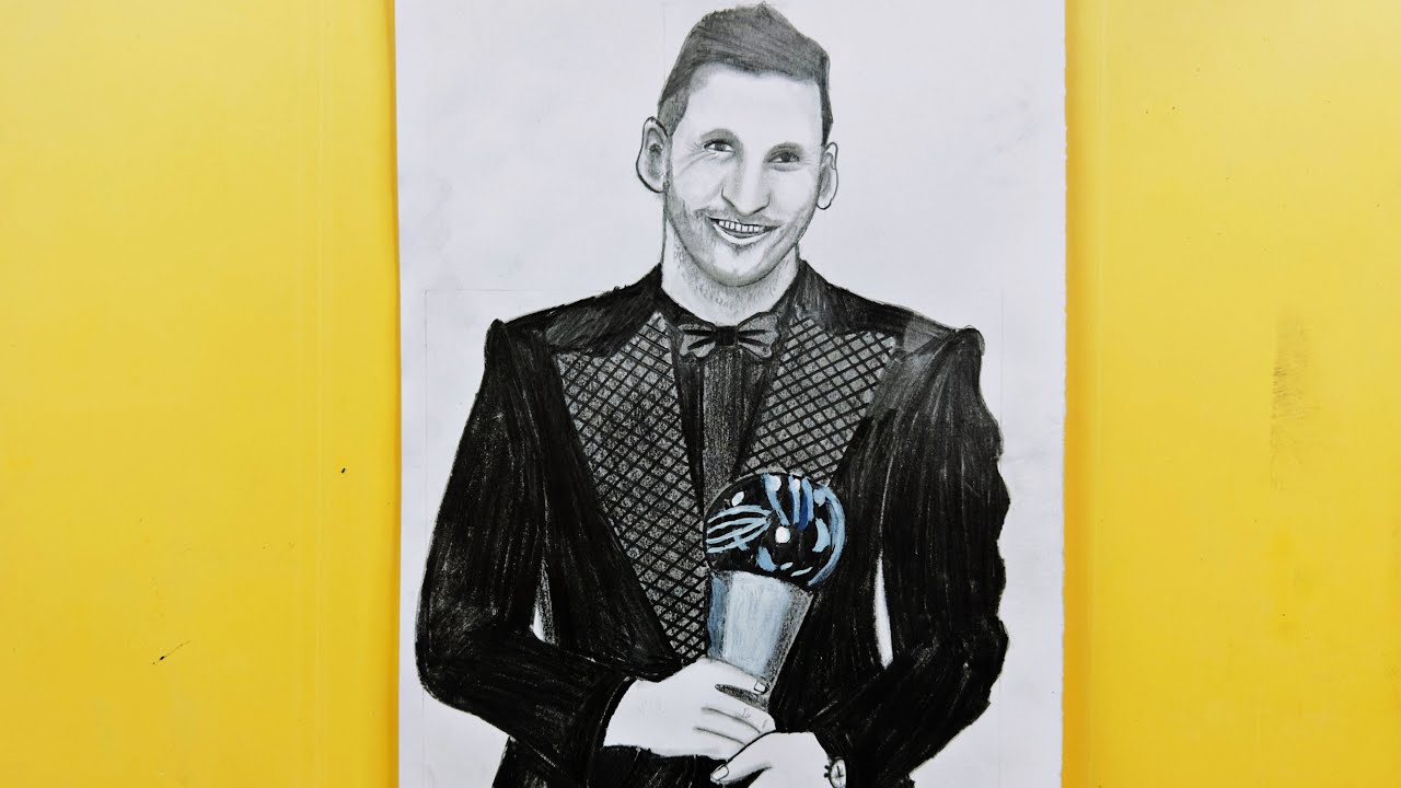 How To Draw Lionel Messi with The Best Fifa Men's Player 2022 Award ...