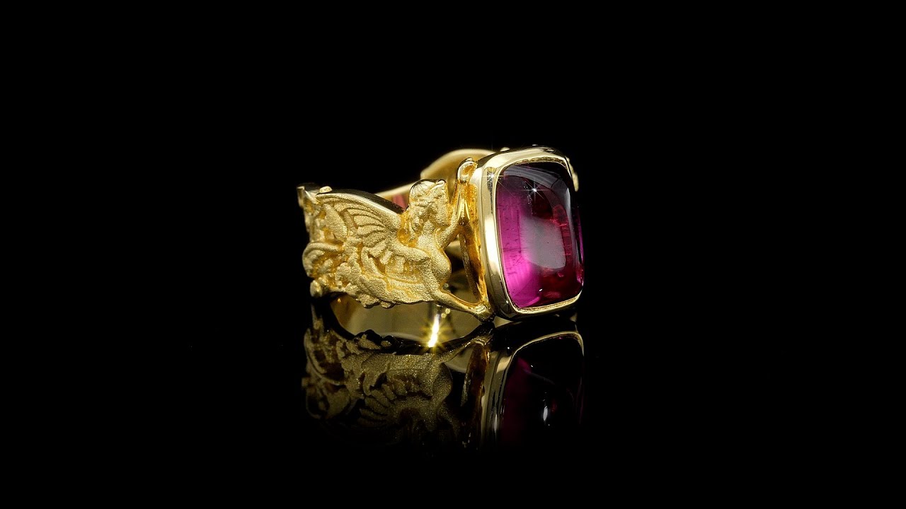 Natural Sugarloaf Rubellite 5.17 carats set in 18K Yellow Gold Ring ...