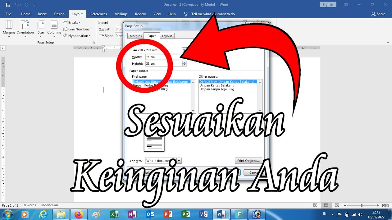 CARA MEMBUAT UKURAN F4 DI MICROSOFT WORD 2019 - YouTube