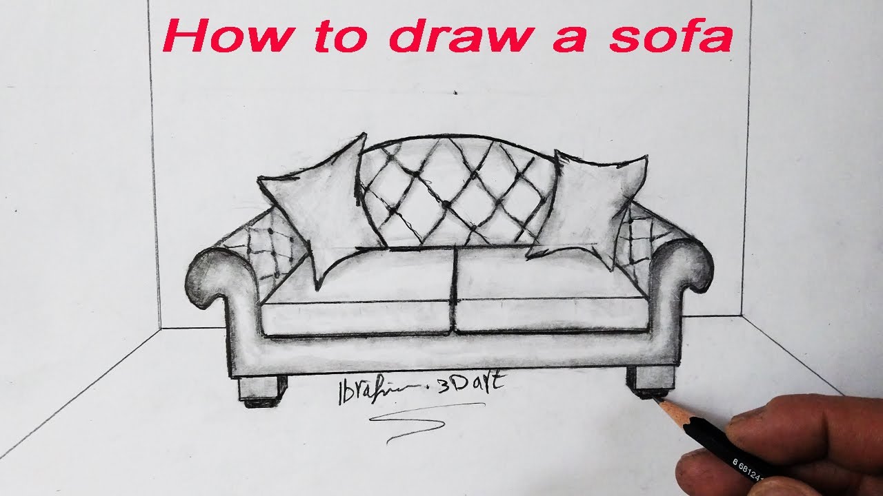 How to draw a sofa using one point perspective - YouTube