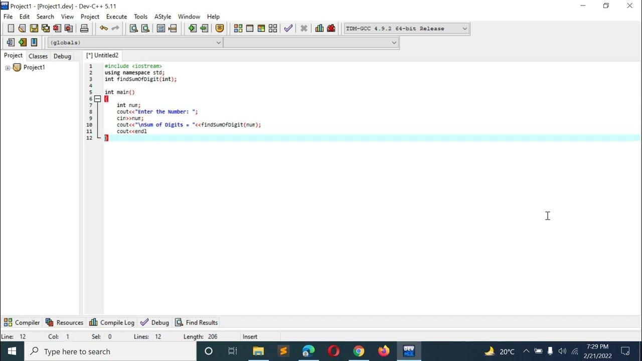 C++ Program to Find Sum of Digits of a Number using user defined ...