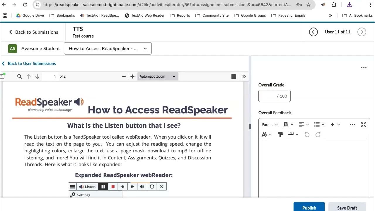 How to Read Assignment Submission in D2L with ReadSpeaker - YouTube