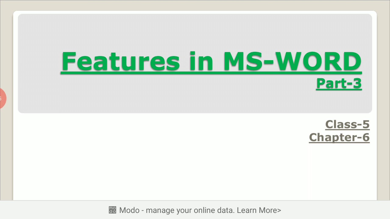 Features in MS-WORD (Part 3 of 3) - YouTube