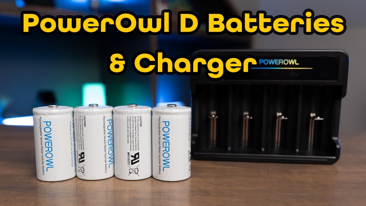 POWEROWL Rechargeable D Batteries with 4 Bay Battery Charger, USB Quick ...