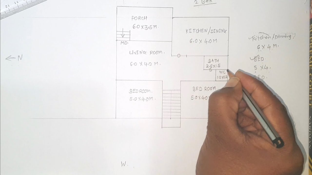 How to draw line plan of 2BHK house. #planning #civilengineering - YouTube