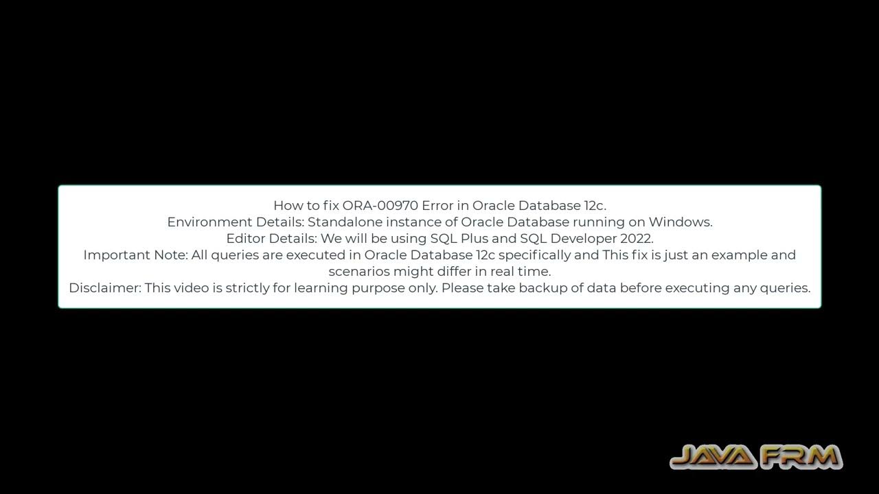 ORA-00970: missing WITH keyword - Oracle Database 12c Error Messages - YouTube