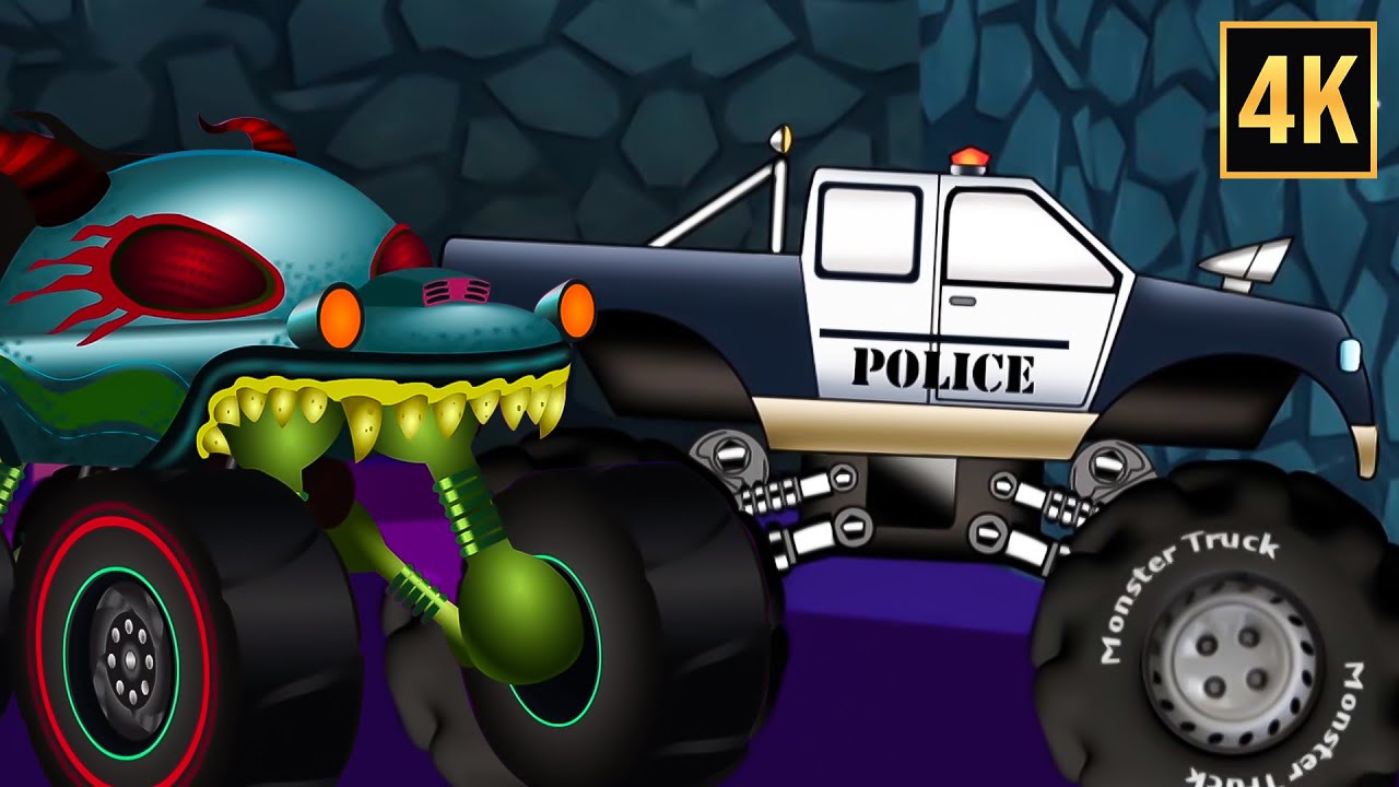 Police Car Chased Haunted House Monster Truck + More Vehicles Cartoon ...