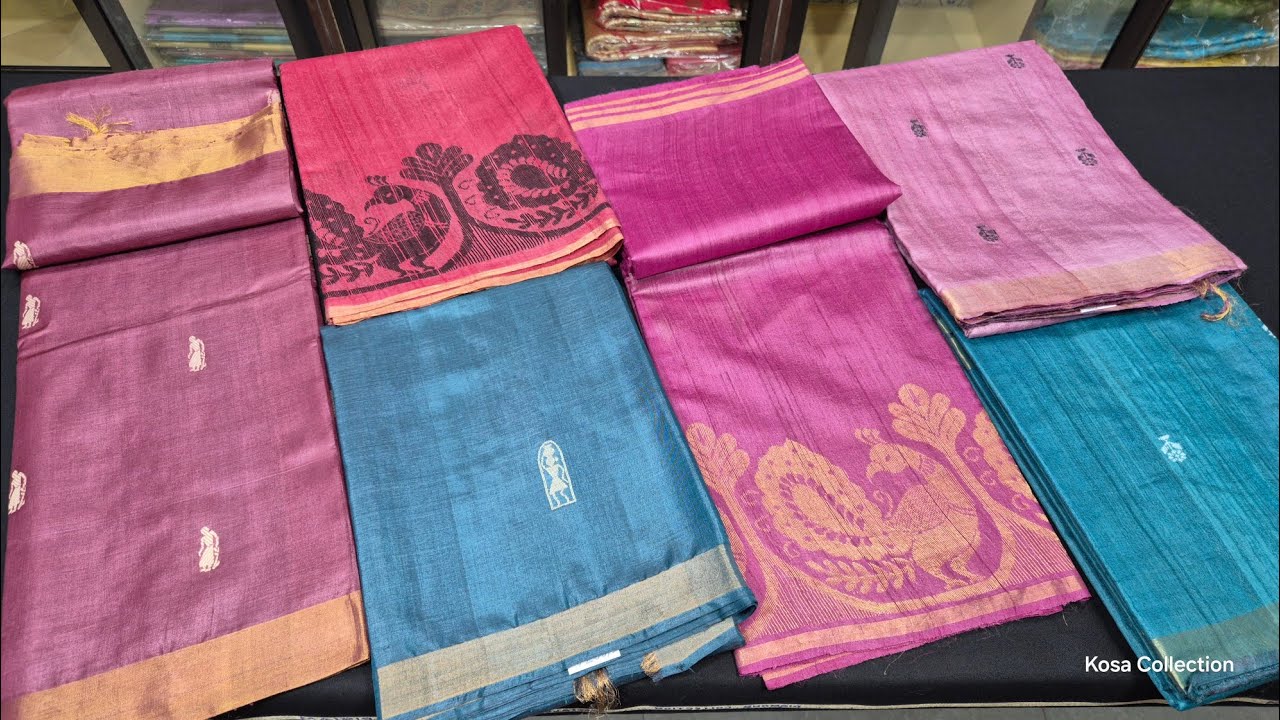 Handloom made Chhattisgarh Kosa Silk Saree with thread work / Tussar ...