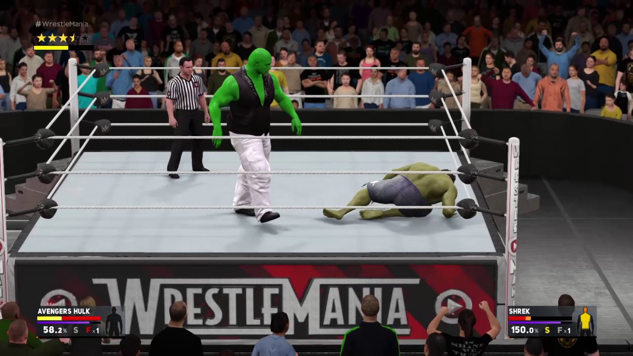 WWE 2K17 hulk vs shrek titel wedstrijd - YouTube