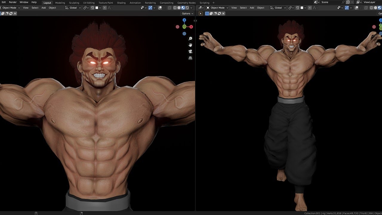 Yujiro Hanma - 3D Character Creation Process - Blender 3.5 (TIMELAPSE ...