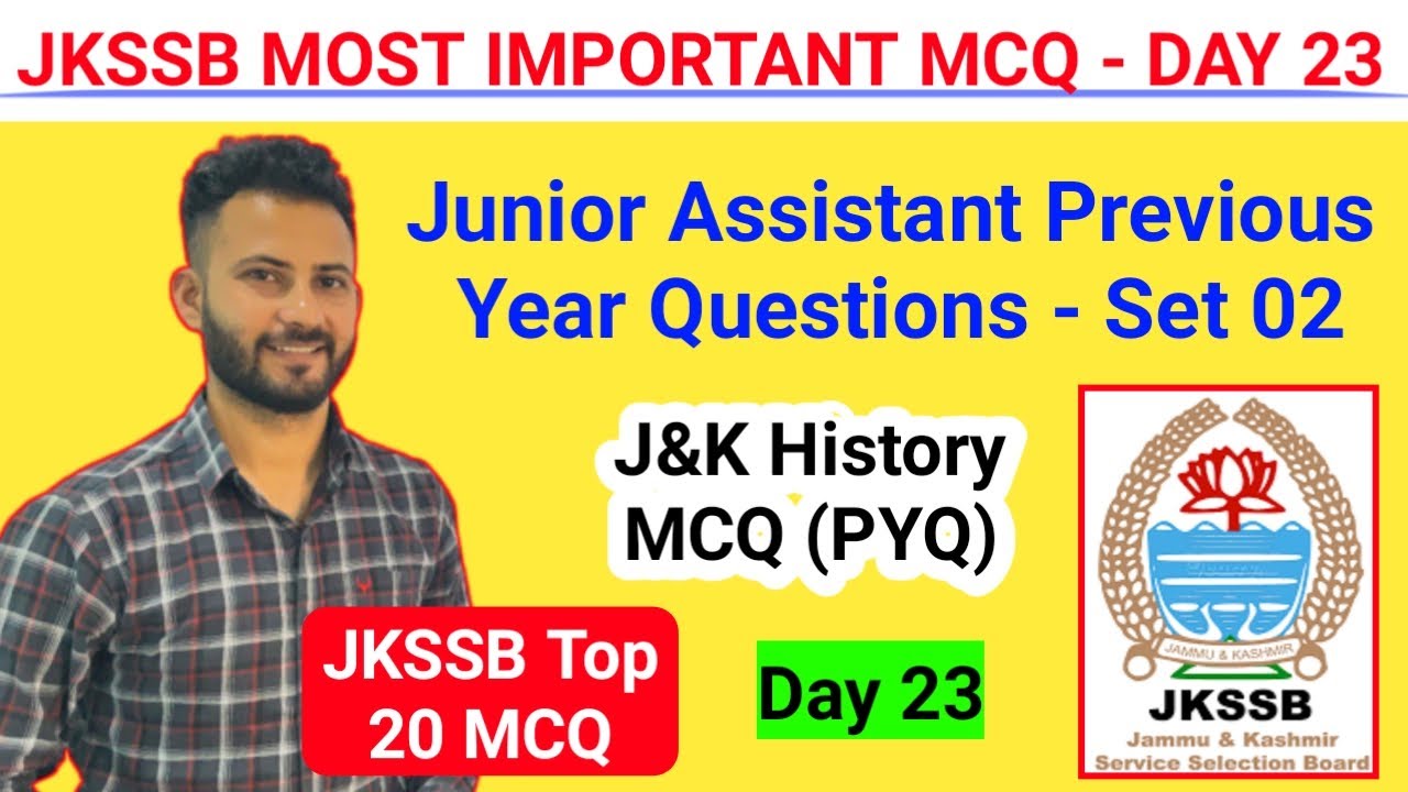 J&K History MCQ || JKSSB Junior Assistant Previous Year Paper | Top 20 ...