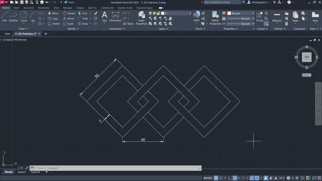 AutoCAD Practice Problem - 5 - YouTube