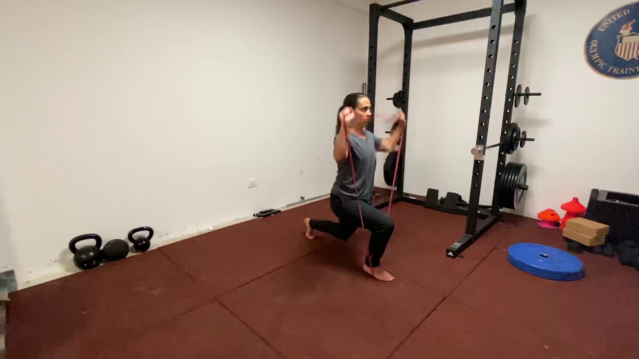 Banded Iso Lunge w/ Overhead Press - YouTube