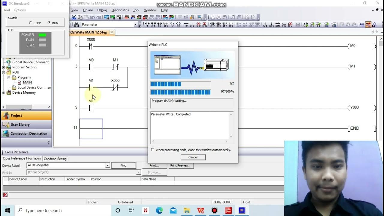 PLC Mitsubishi (Latihan 9) Program & Wiring dasar dengan Menggunakan 1 ...