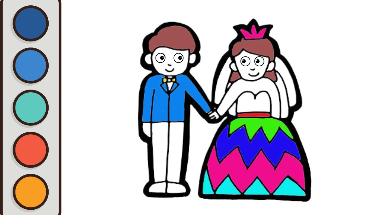 How to draw bride & groom | Bride & groom drawing, painting & coloring ...