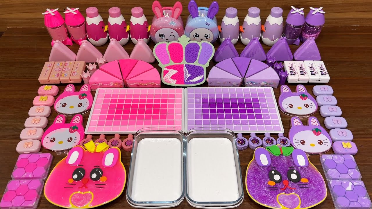 PINK vs PURPLE RABBIT I Mixing random into Glossy slime I Relax with ...
