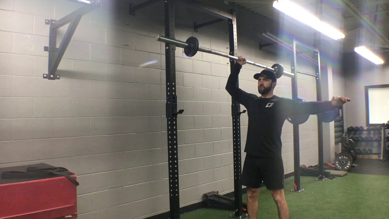 Standing barbell javelin press - YouTube