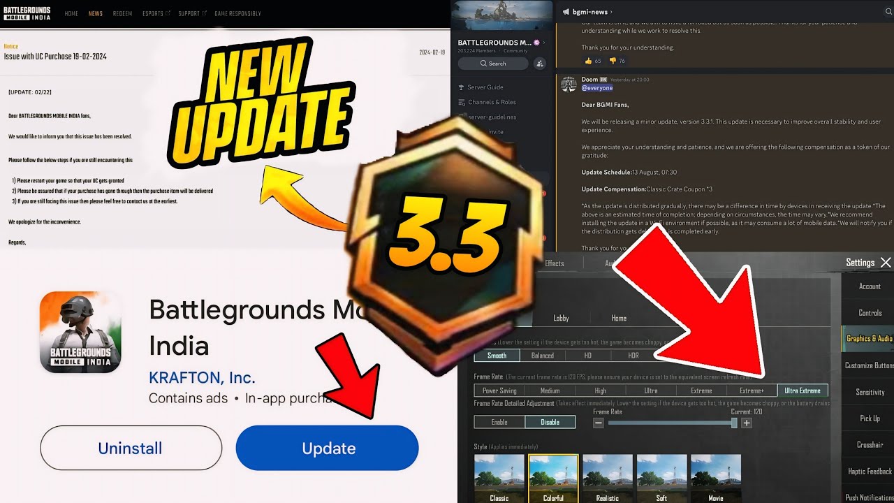 URGENT NOTICE📵BGMI 3.3.1 NEW UPDATE IS HERE - WHAT NEW CHANGES ??? 120 ...