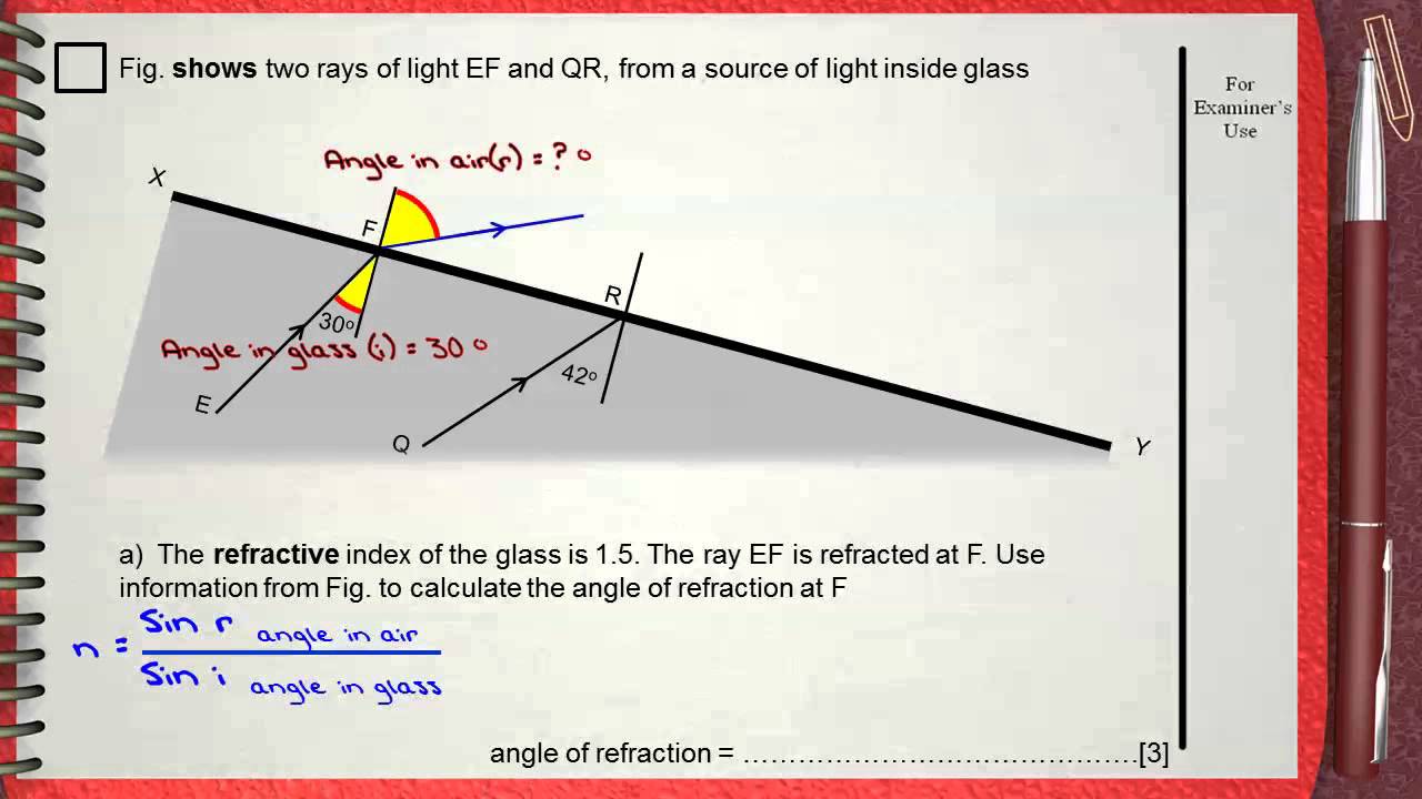 Q 03 ....L4 (Light Refraction) .... Ch 5 Waves IGCSE past papers ...