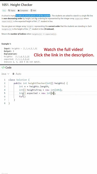 Leetcode 1051 Height Checker Leetcodedailychallenge Leetcode Arrays Dsa Programming