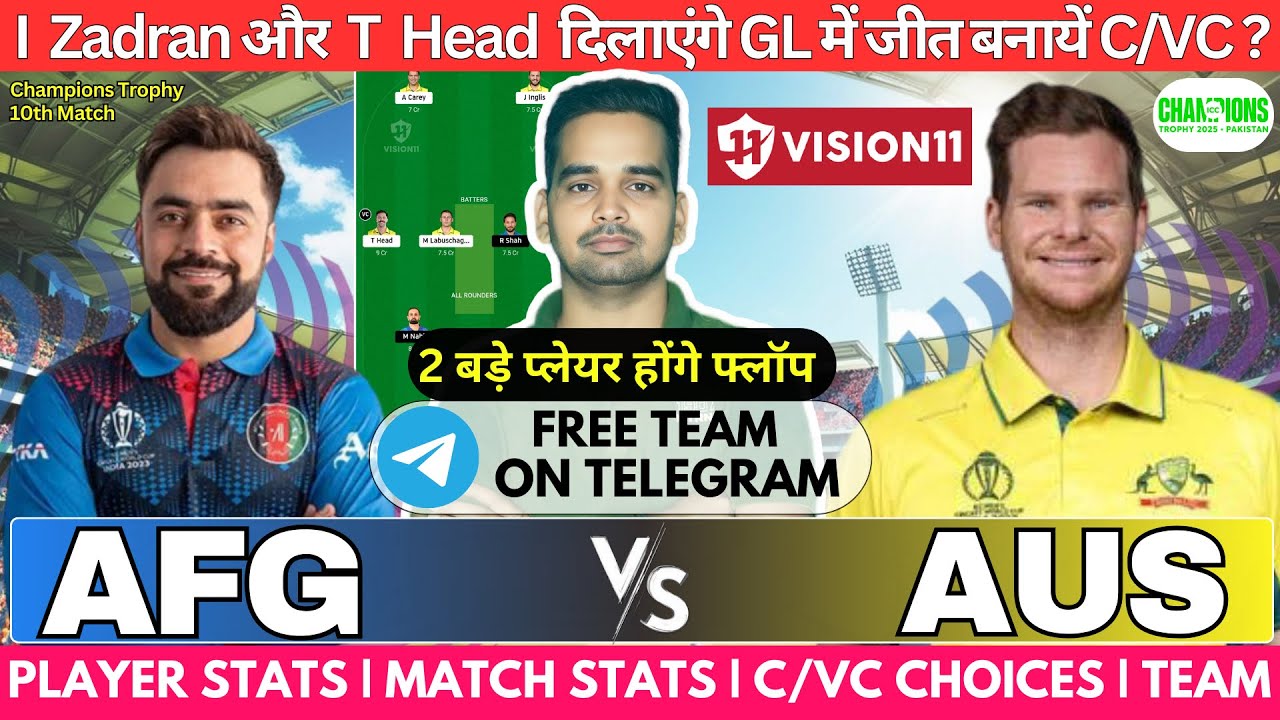 AFG vs AUS dream11 prediction|| 28/02/2025| AFG vs AUS dream11 team of ...