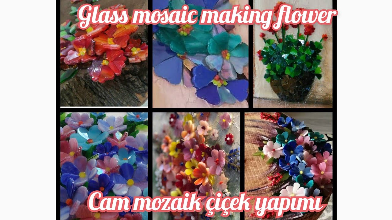 Cam mozaik çiçek yapımı geri // Glass mosaic flower making - YouTube